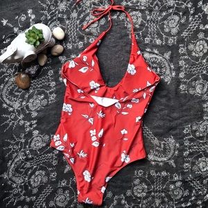 Swim | Padded Deep Red Floral Print Onepiece Swimsuit | Poshmark